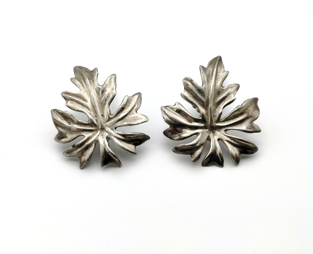 Vintage Ming's Sterling Silver Papaya Leaf Earrings - Etsy