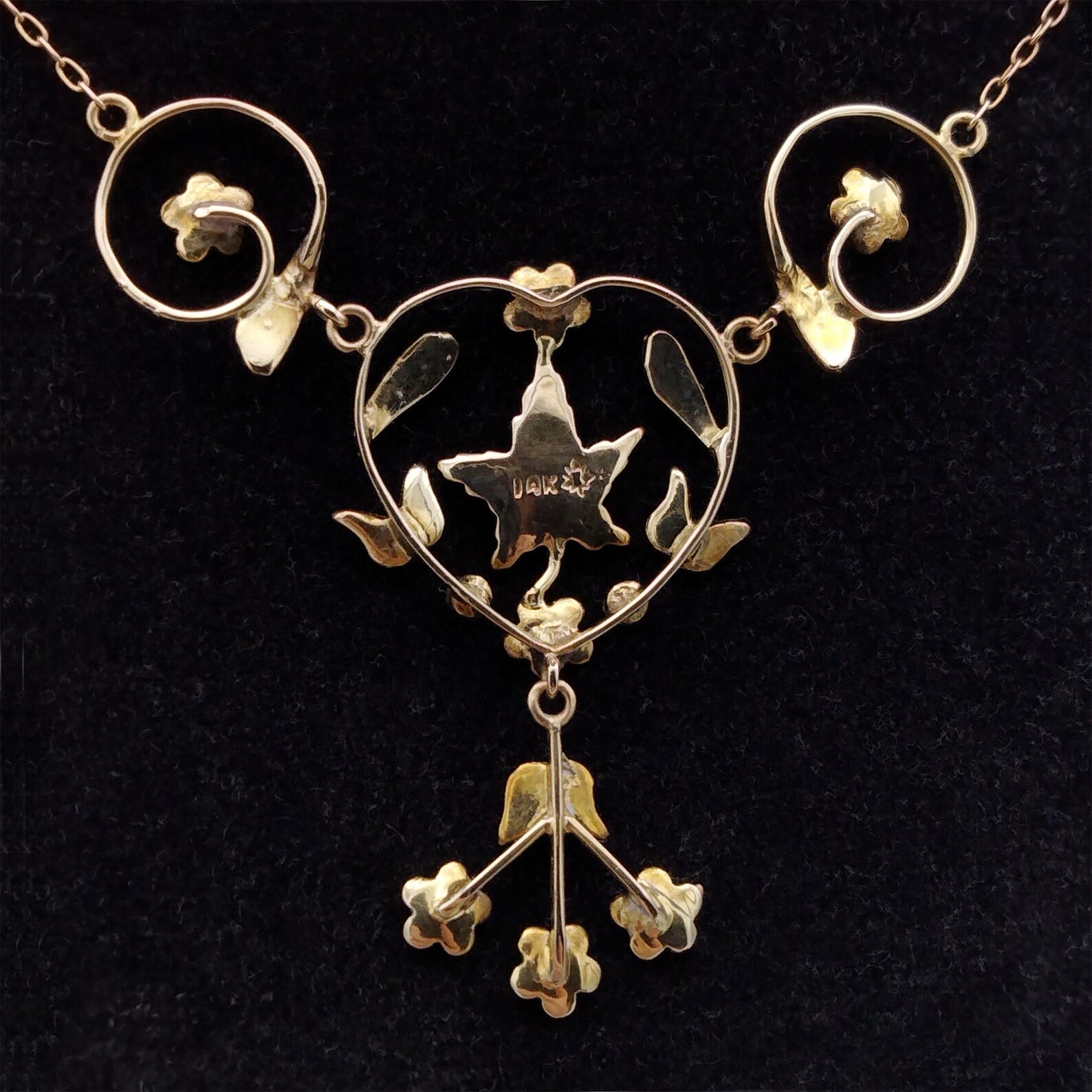 Antique Edwardian 14K Gold and Seed Pearl Floral Motif Lavalier ...