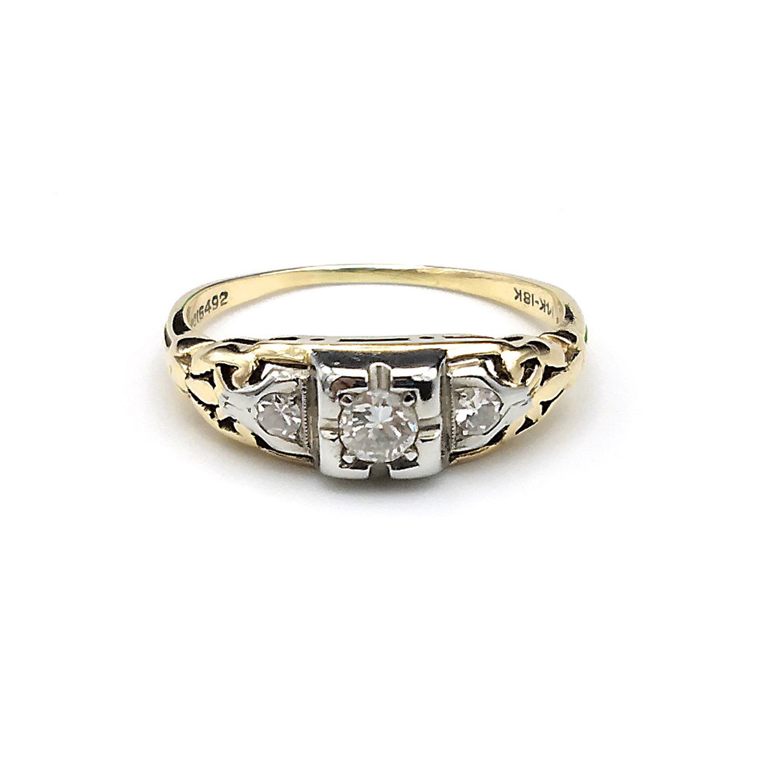 1930s G.m.co. Diamond Engagement Ring With Combined 14K and 18K Gold ...