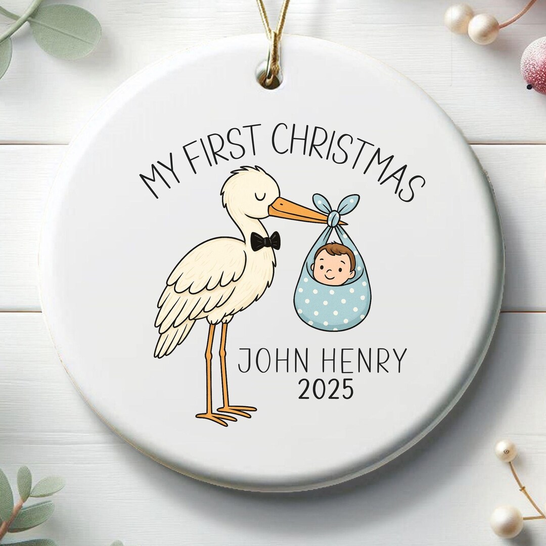 First Christmas Stork Ornament 2025, Personalized Newborn Holiday ...