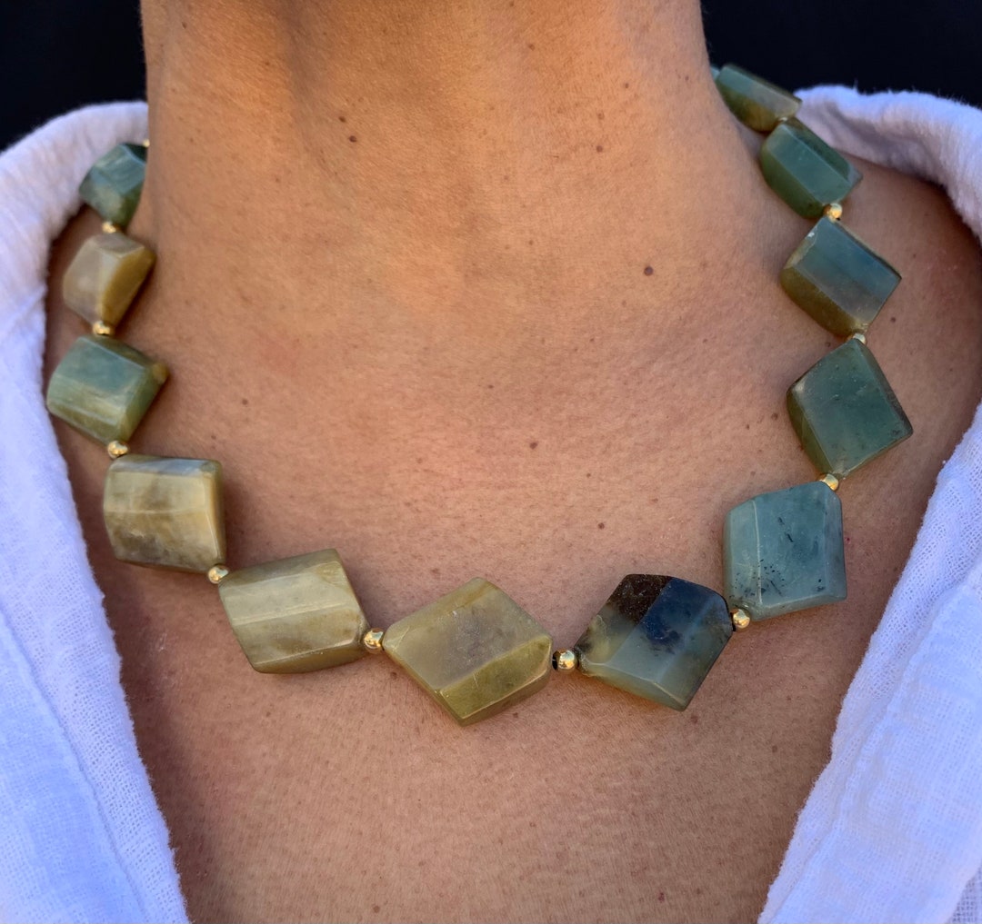 Green Agate Necklace, Statement Necklaces, Chunky Green Jewelry Women ...