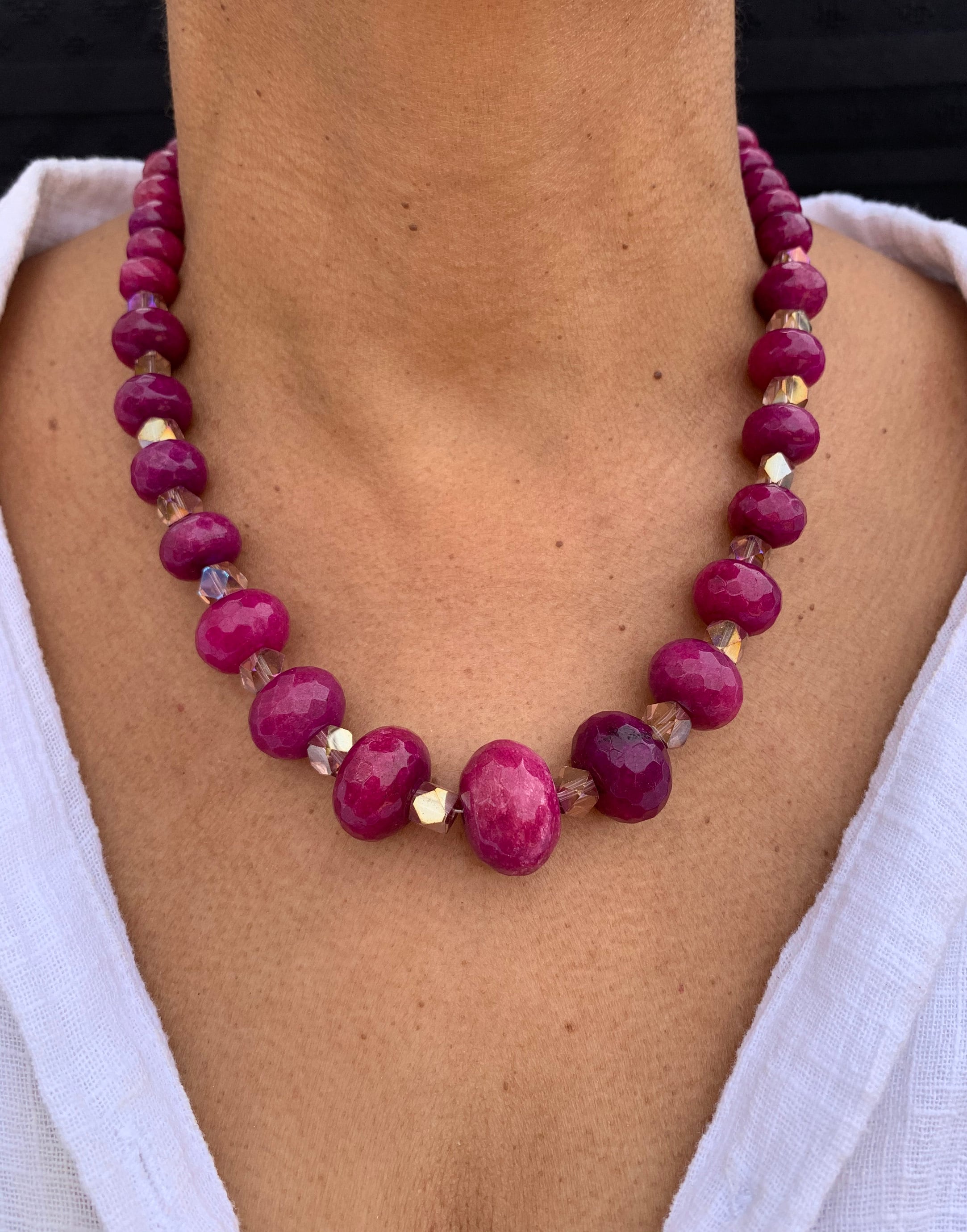 Hot Pink Bead Necklace Chunky Pink Jewelry Statement Bold Unique