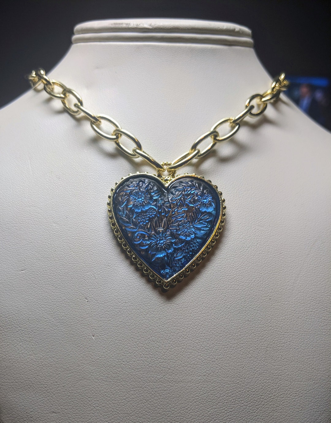 Romantic Sapphire Blue Heart Golden Pendant - Etsy