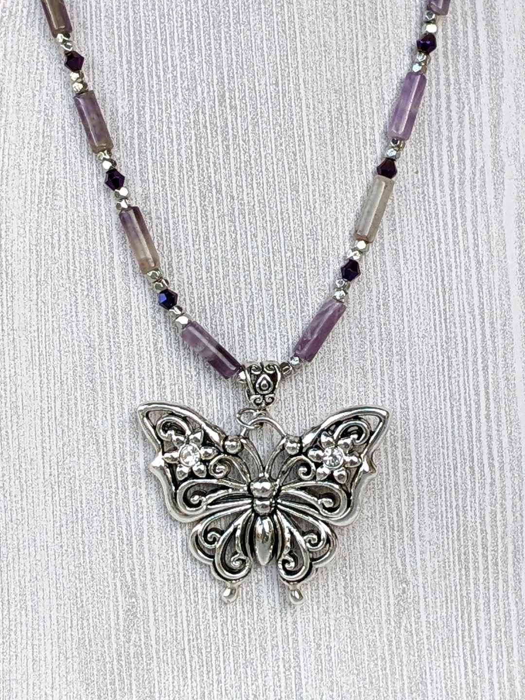 Amethyst Butterfly Necklace - Etsy