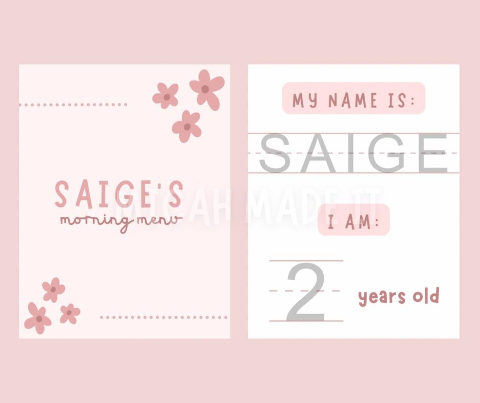 Toddler Morning Menu | Personalized | Floral Theme - Etsy