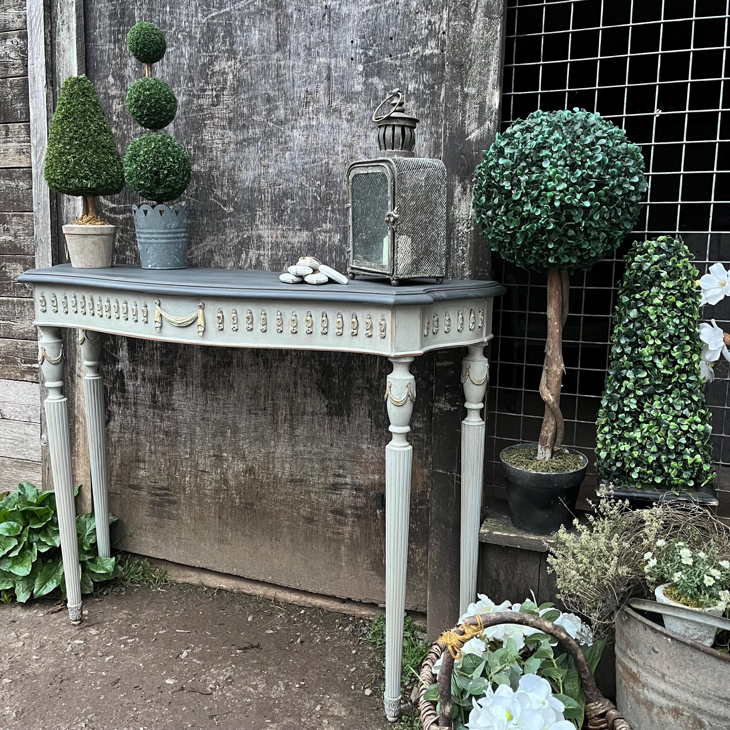 Grey Hand Painted French Country Gustavian Style Ornate Vintage Console ...