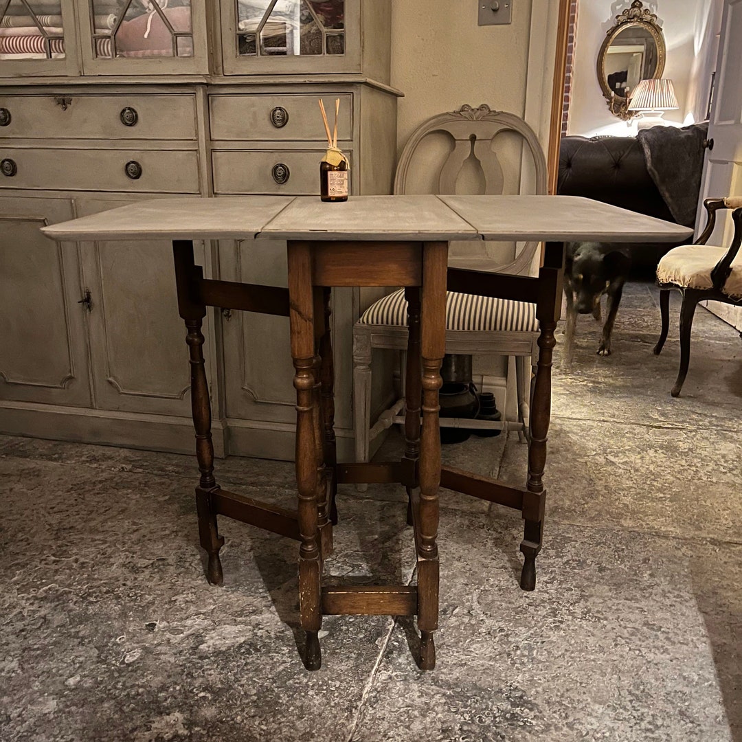 Smaller Vintage Country Style Gateleg Table With Grey Hand Painted ...