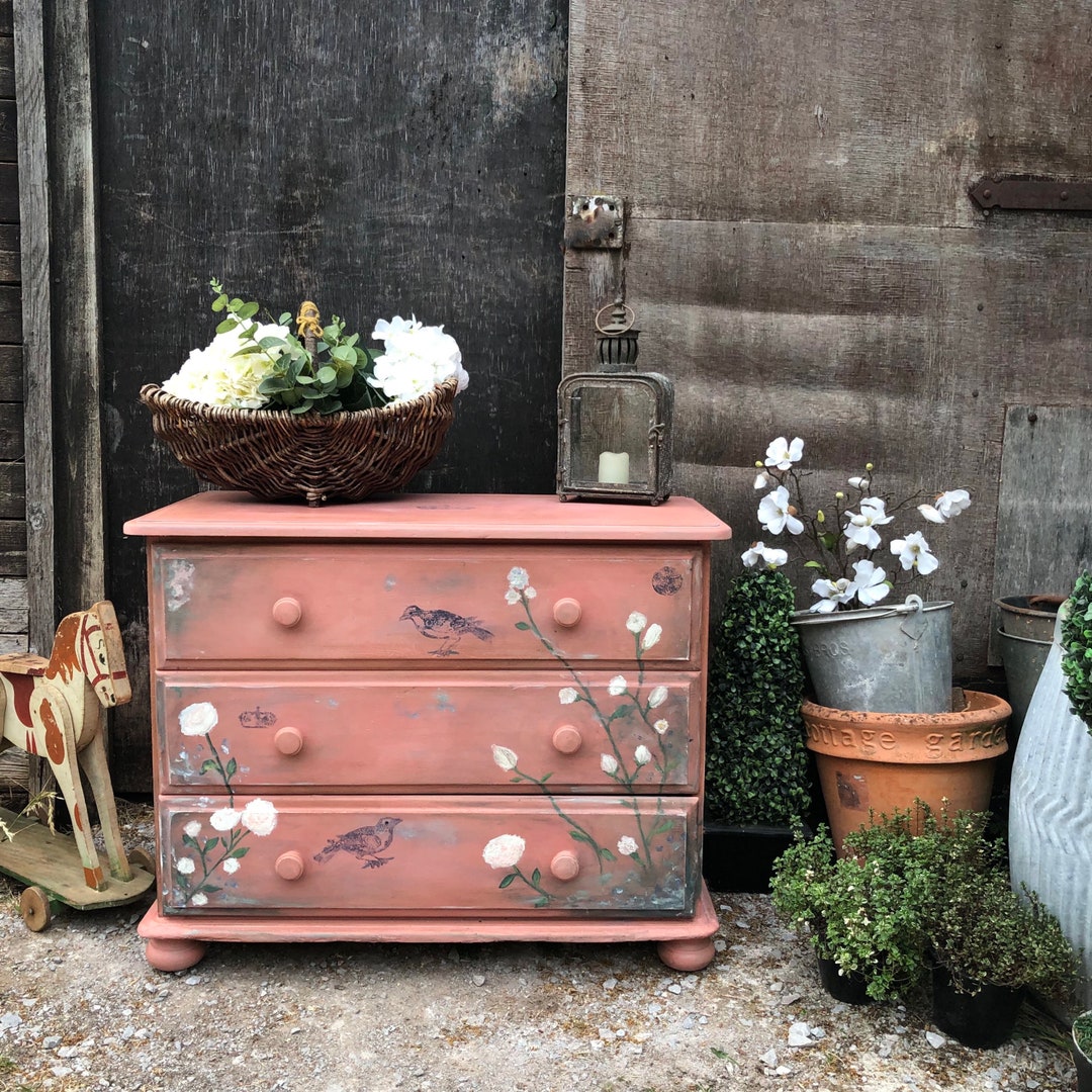 Scandinavian Pink Boho Country Style Vintage Pine Chest of - Etsy UK