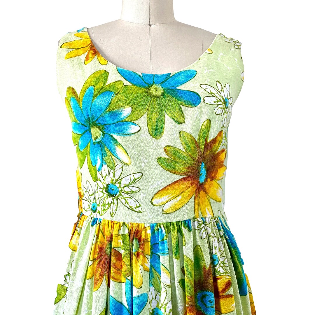 1970s Sun Dress Bark Cloth Party Day Dress Full Skirt Fit and Flair ...