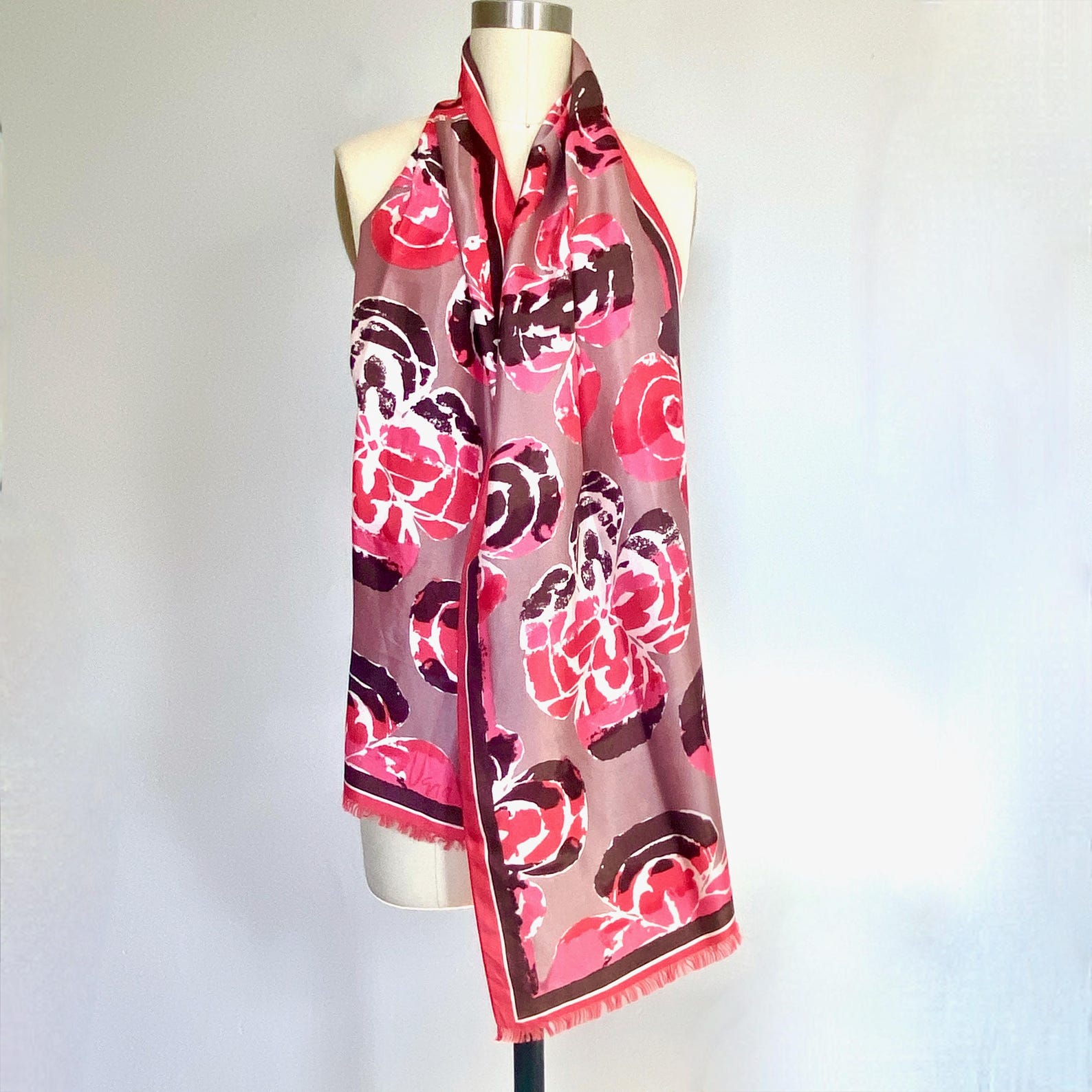 1970s Vera Neumann Silk Scarf: Graphic Floral Design, Extra Long - Etsy