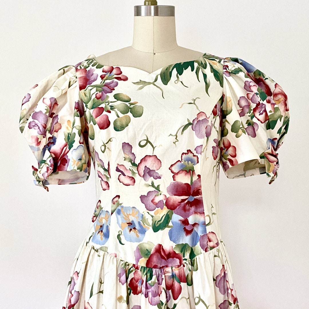1980's Floral Chintz WATER COLOR Pansy's in Bloom Patio Party Tea Dress ...