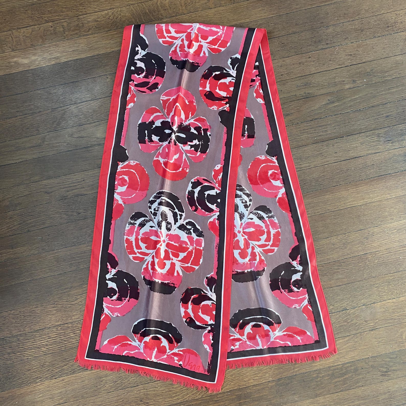 1970s Vera Neumann Silk Scarf: Graphic Floral Design, Extra Long - Etsy