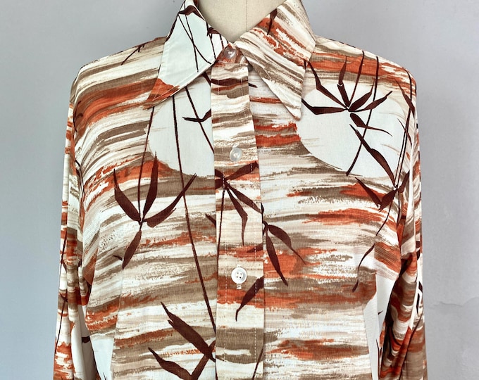 1970s Bat Wing Collar Disco Shirt Sunset Graphic Print Original Button ...