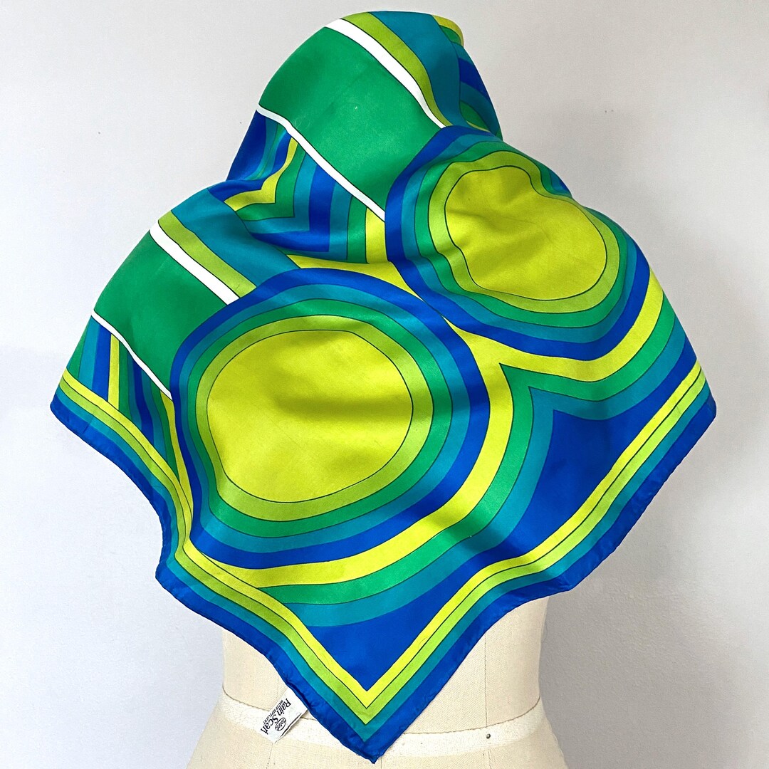 Vintage MOD Silky Scarf 1960-70 Novelty Print Psychedelic Design Poly ...