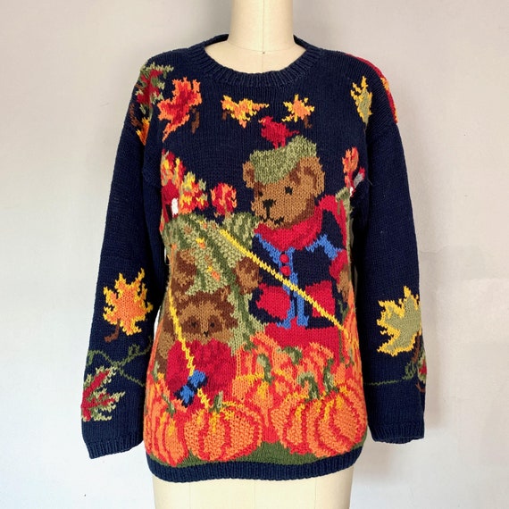 1990s TEDDY BEAR Cotton Sweater Cute Cottage Core Med… - Gem