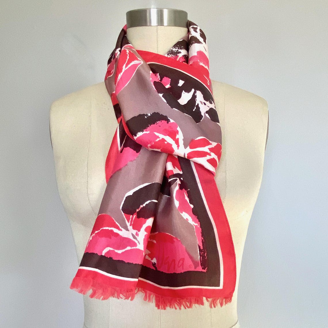 1970s Vera Neumann Silk Scarf: Graphic Floral Design, Extra Long - Etsy