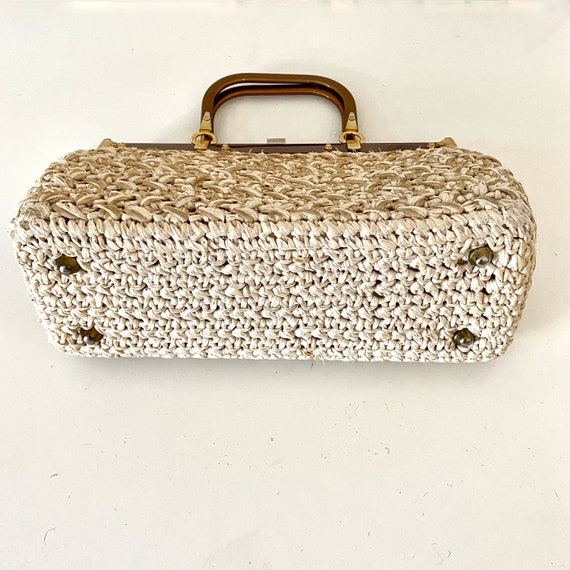 1960s ITALY Straw Rafia Frame Purse Vintage Wheat Col… - Gem