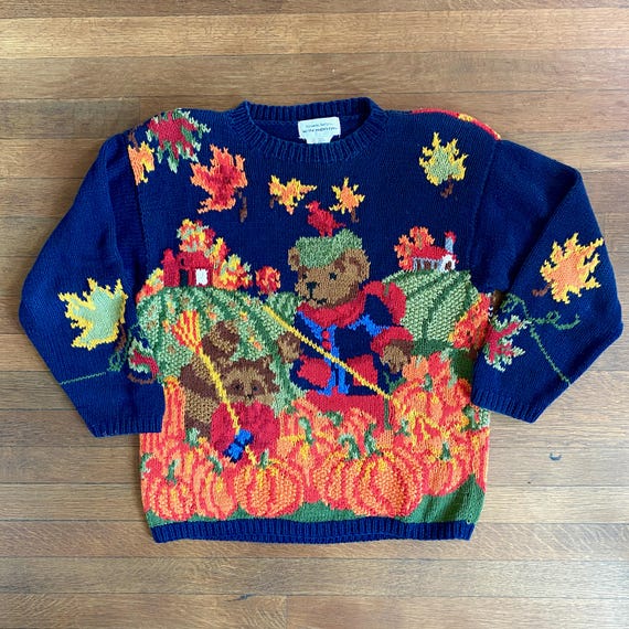 1990s TEDDY BEAR Cotton Sweater Cute Cottage Core Med… - Gem
