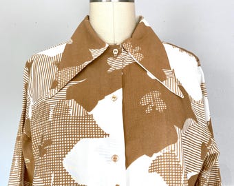 1970s Bat Wing Collar Disco Shirt Sunset Graphic Print Original Button ...