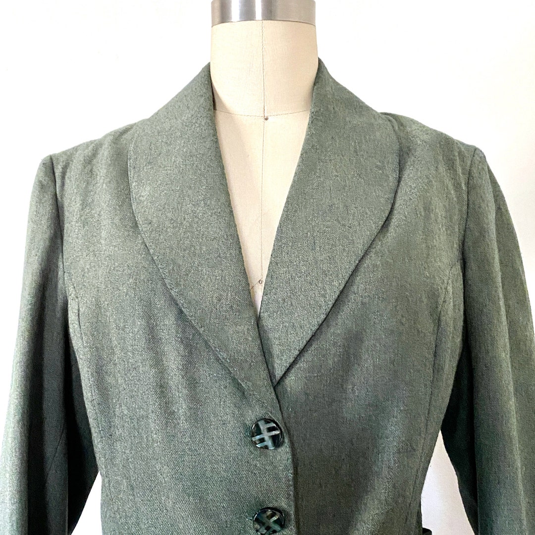 1940s Victory Suit Jacket Pin up Girl Gray Green Wool Flannel WWII Lg ...