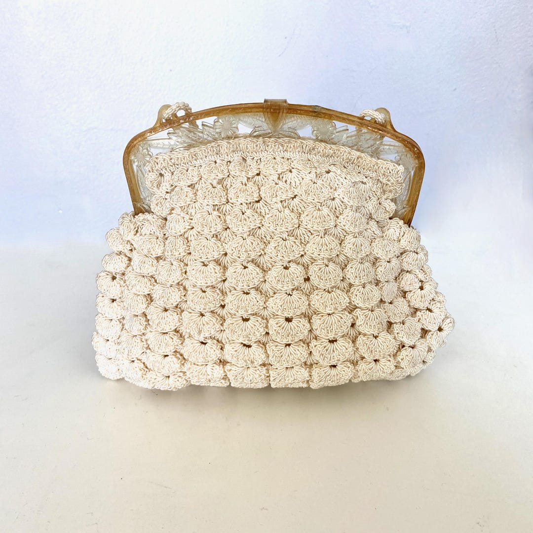 1930s Crochet Evening Bag With Fold Over Kiss Lock Formal Wedding Bag ...