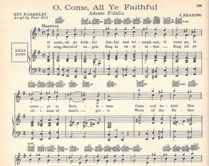 Instant Download O, Come, All Ye Faithful Printable Christmas Hymn ...