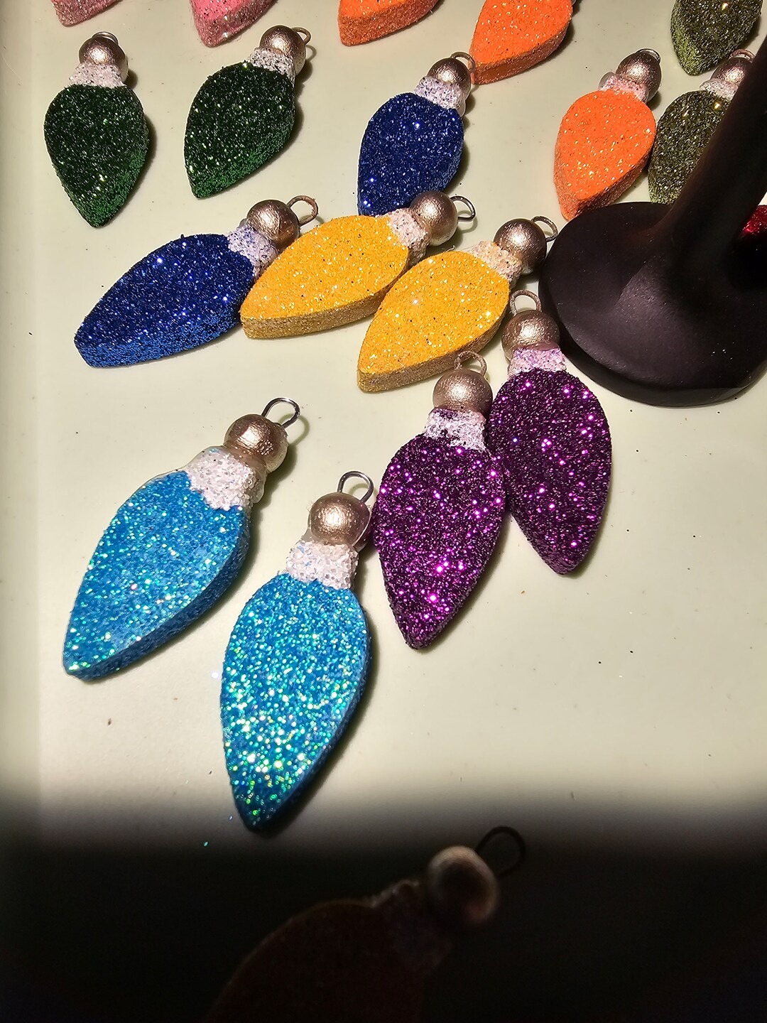 Sparkly Christmas Light Bulb Dangle Earrings / Wood/ Glitter - Etsy