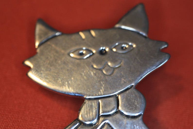 Vintage Silver Tone Cat Brooch/necklace Pendant - Etsy