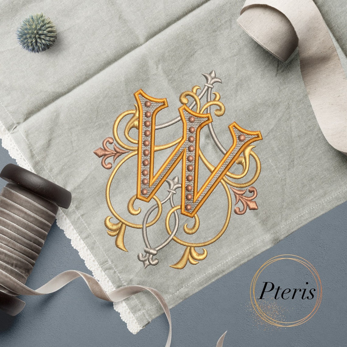 Capital Letter W French Wedding Monogram Machine Embroidery Design ...