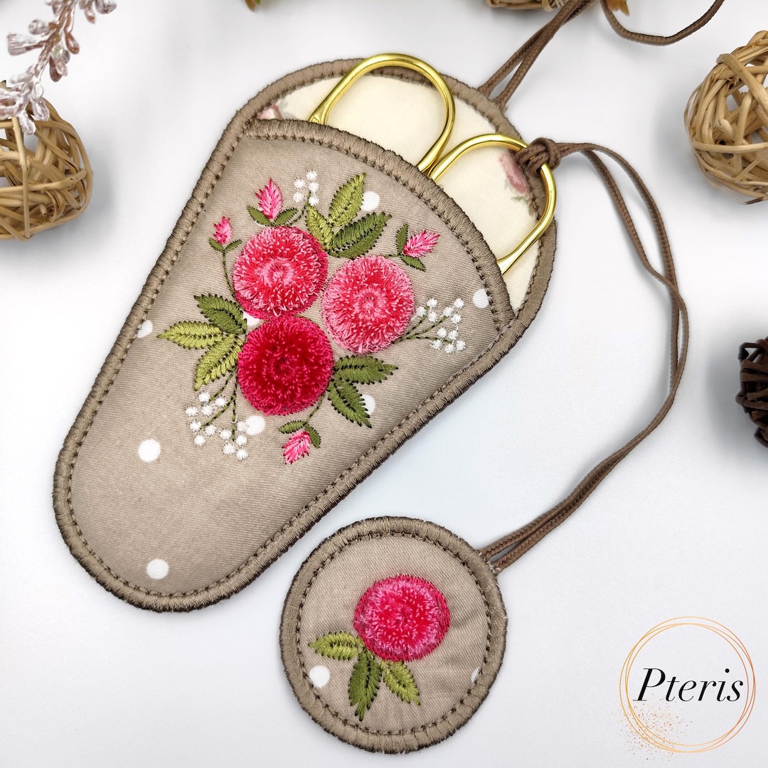 Floral Fringe Scissor Case Embroidery Design: ITH Project (4x4, 5x7 ...