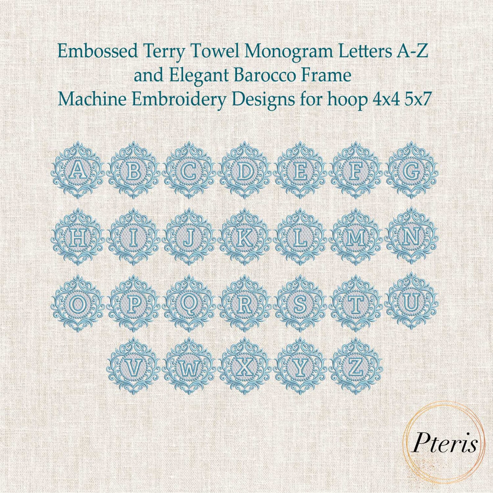 Barocco Frame Monogram Embroidery Designs: Terry Towel Letters (4x4 5x7 ...