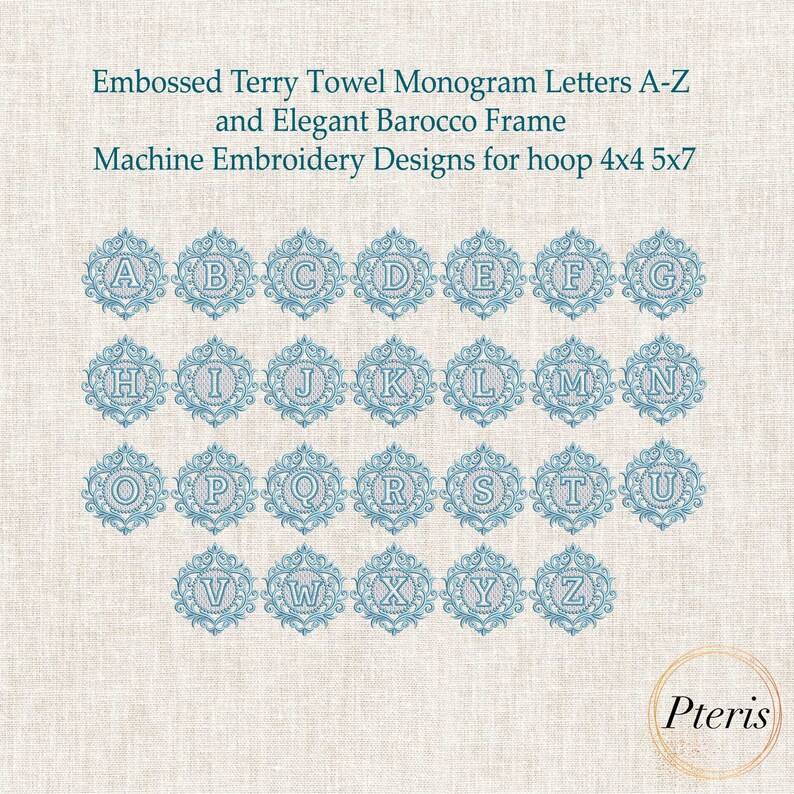 Barocco Frame Monogram Embroidery Designs: Terry Towel Letters (4x4 5x7 ...