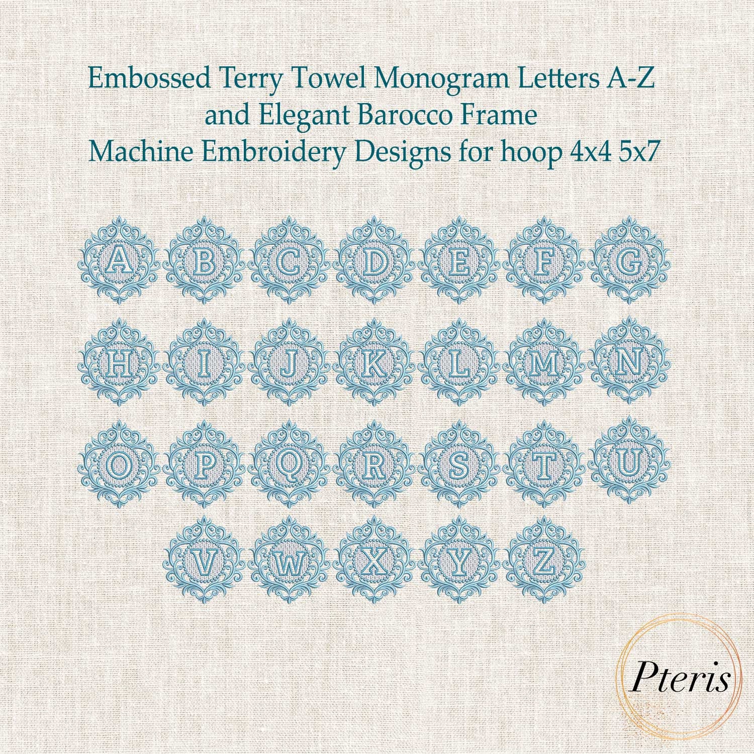 Barocco Frame Monogram Embroidery Designs: Terry Towel Letters (4x4 5x7 ...