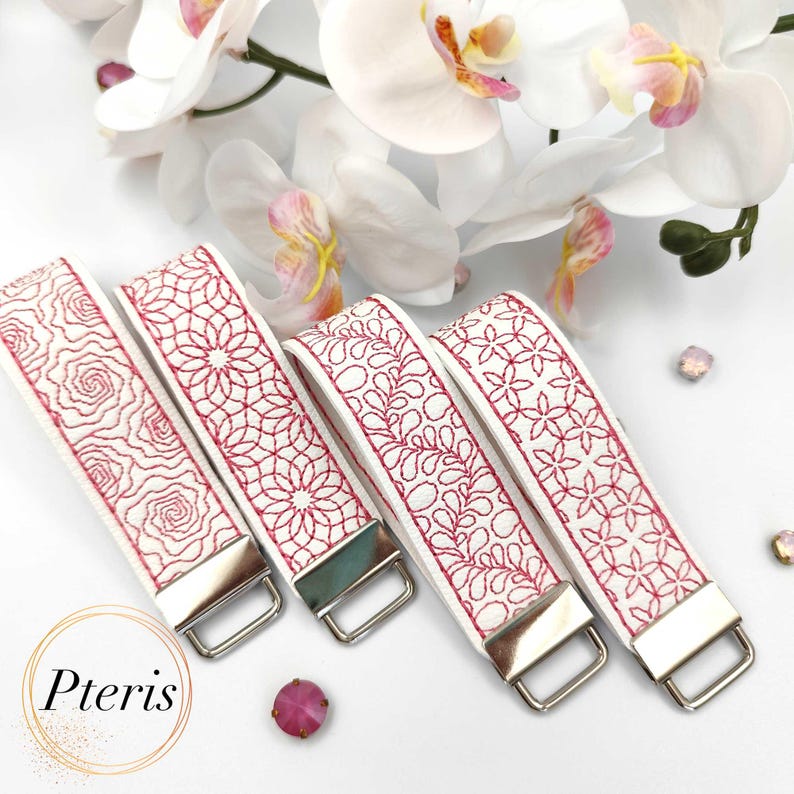 Quilted Floral Key Fob Wrist Strap, Machine Embroidery Design (4x4, 5x7 ...