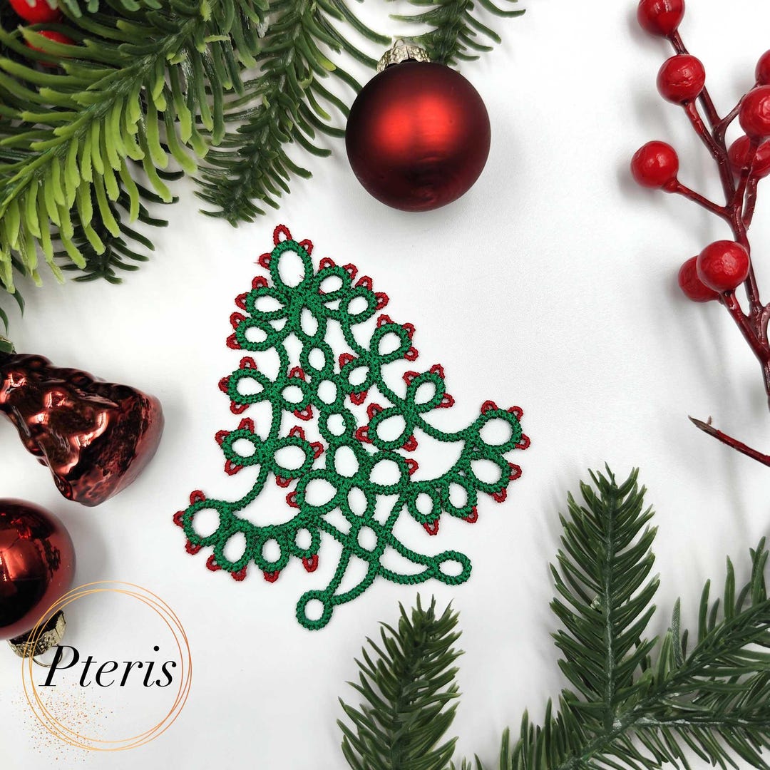 FSL Christmas Tree Tatting Lace Style Machine Embroidery Design 3 Sizes ...