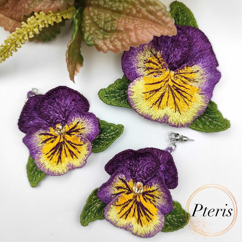 3D Pansy Flower Embroidery Design: FSL Jewelry Motif (4x4 Hoop ...