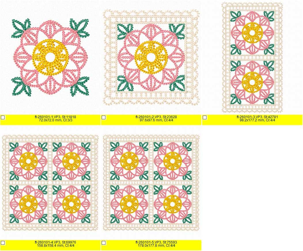 FSL Flower Crochet Stylе Lace Doily Embroidery Design Set (4x4, 5x7, 6 ...