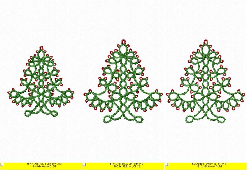 FSL Christmas Tree Tatting Lace Style Machine Embroidery Design 3 Sizes ...
