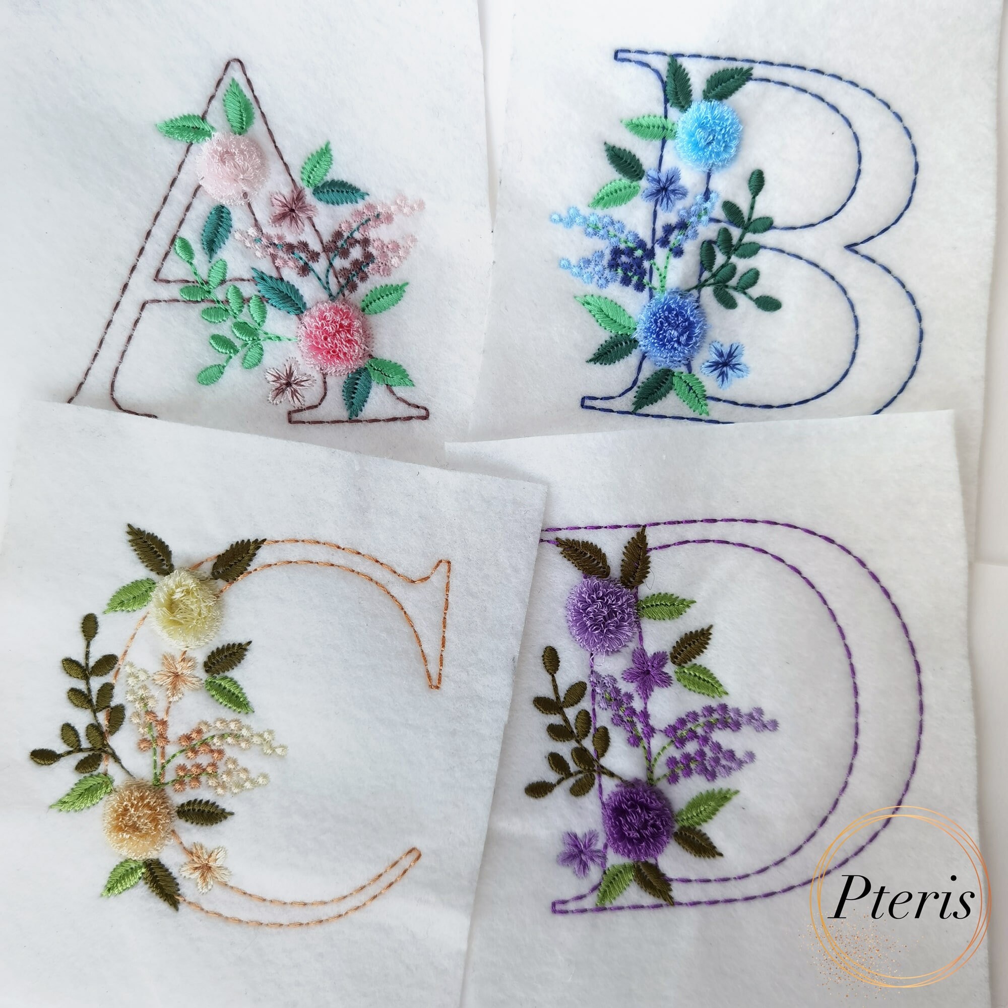 Fluffy Fringed Flowers Monogram Alphabet Machine Embroidery Font - 26 ...