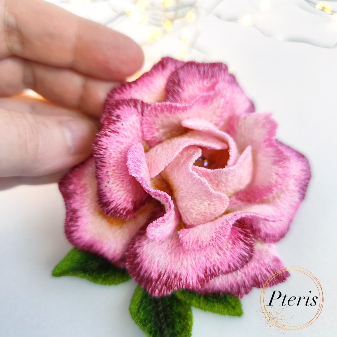 3D Rose Embroidery Design: FSL Flower Motif, 4x4 Hoop (digital Download ...