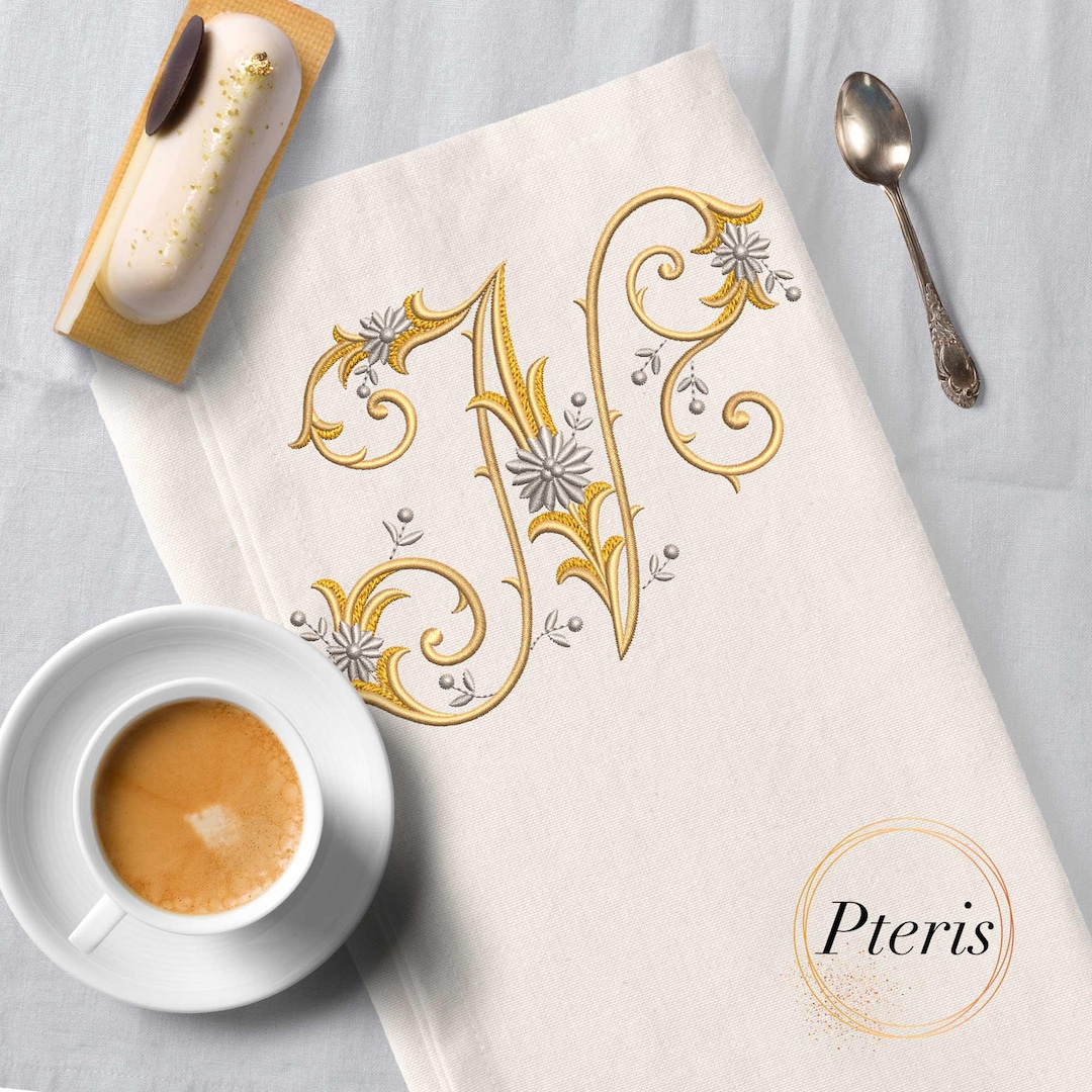 Floral Letter N Embroidery Design: Vintage Wedding Monogram (digital ...