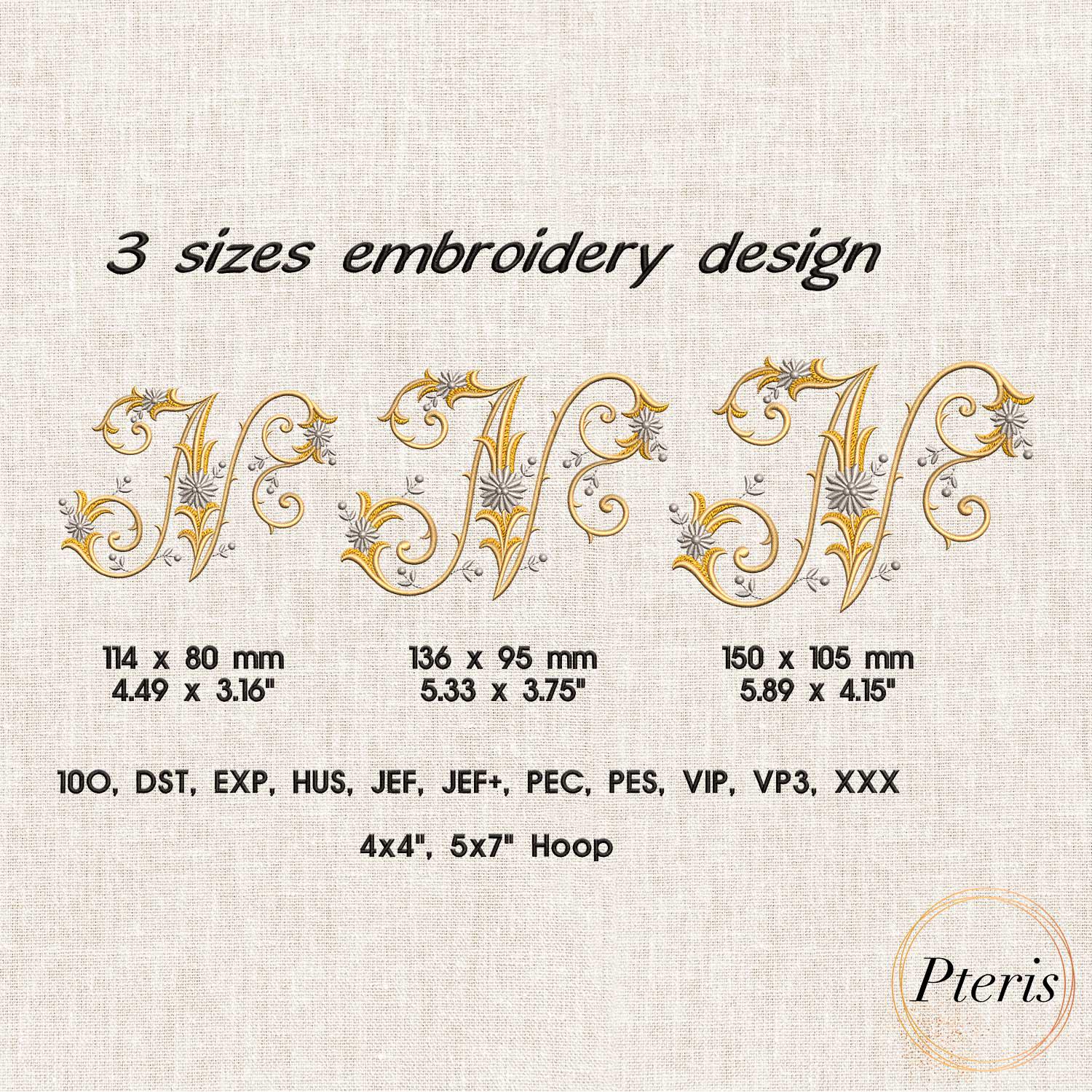 Floral Letter N Embroidery Design: Vintage Wedding Monogram (digital ...