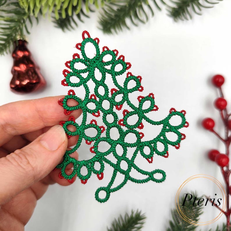 FSL Christmas Tree Tatting Lace Style Machine Embroidery Design 3 Sizes ...