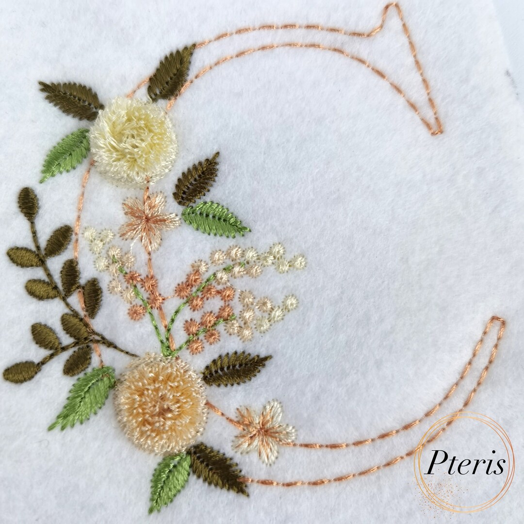 Capital Letter C Fluffy Fringed Flowers Monogram Machine Embroidery ...
