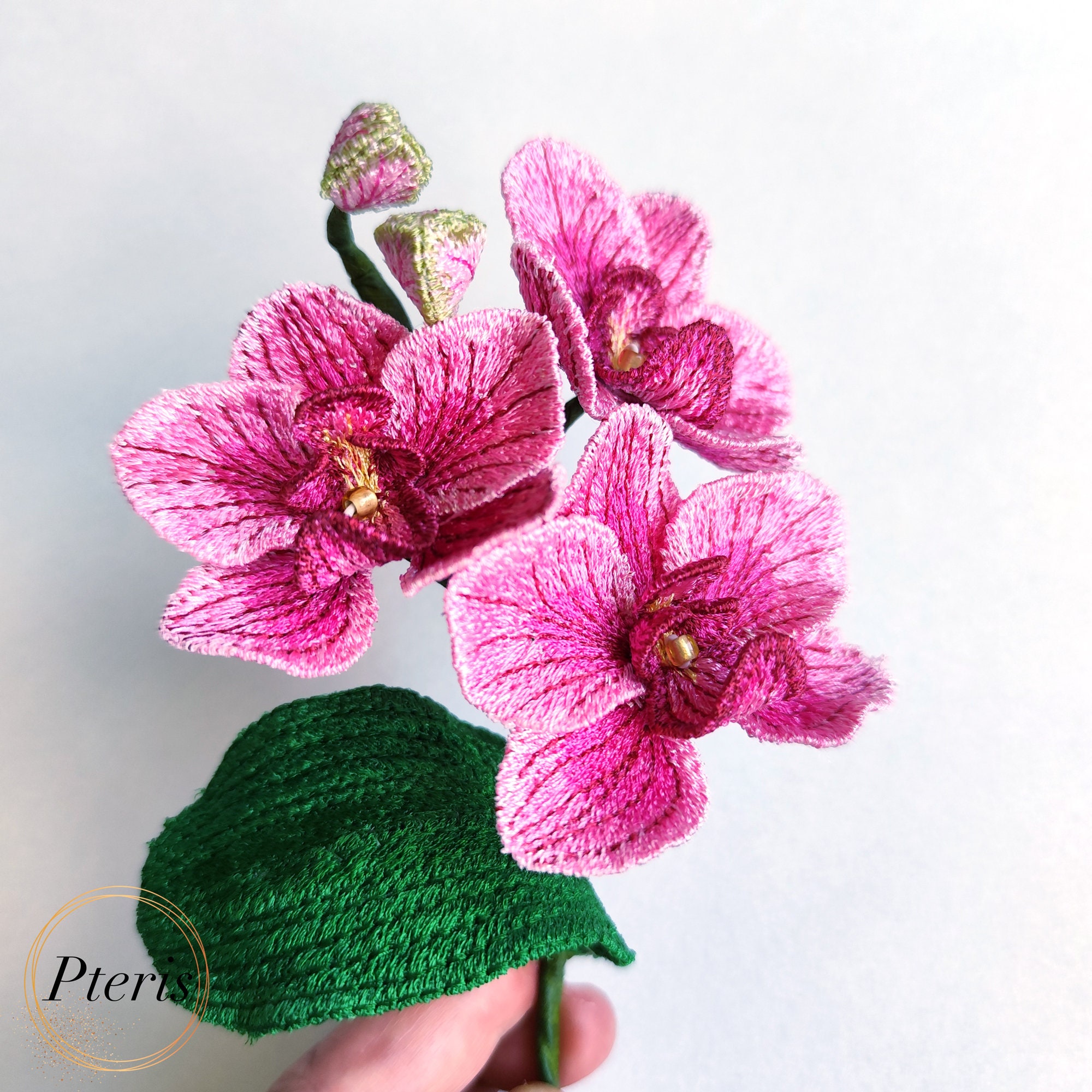 Orchid Blossom Embroidery Design: 3D FSL Flower, 4x4 Hoop (digital ...