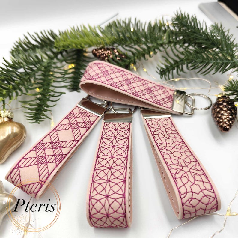 Geometric Ornament Wrist Strap Key Fob: Machine Embroidery Design ...