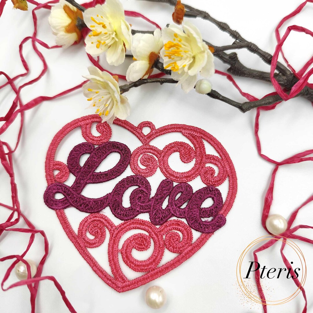 FSL Lace Heart LOVE Embroidery Design Valentine Ornament- 3 Sizes 4x4 ...