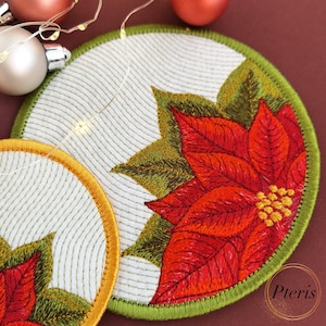 Christmas Poinsettia Cup Coaster: ITH Machine Embroidery Design (4 ...