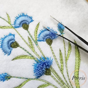 Cornflowers Flower Fluffy Fringed Chenille Machine Embroidery 3 Sizes ...