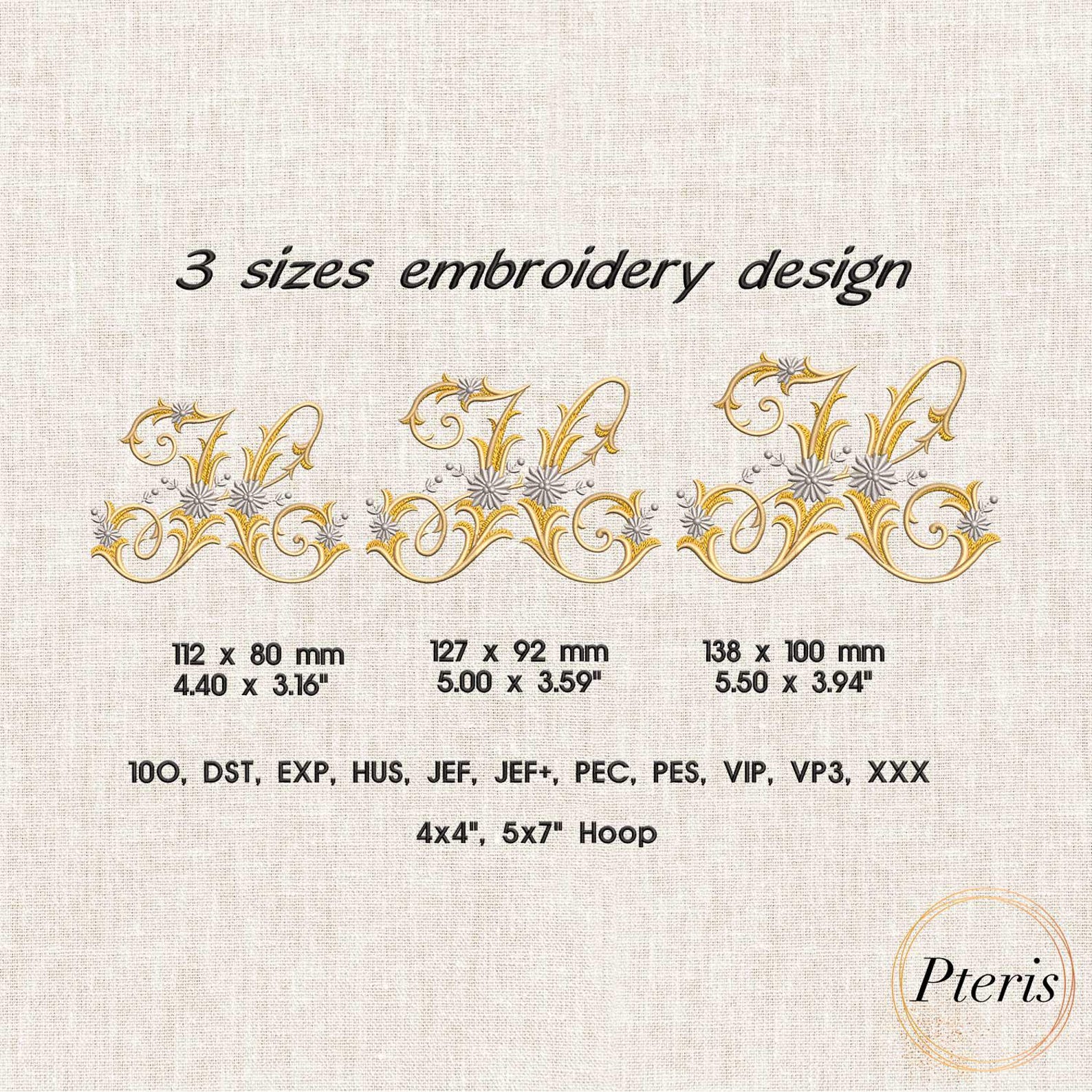 Floral Letter H Embroidery Design: Vintage Wedding Monogram (digital ...
